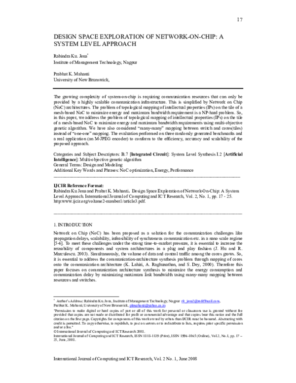 Pdf Design Space Exploration Of Network On Chip A System Level Approach