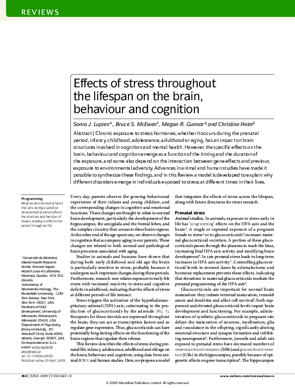(PDF) Effects of stress throughout the lifespan on the brain, behaviour ...
