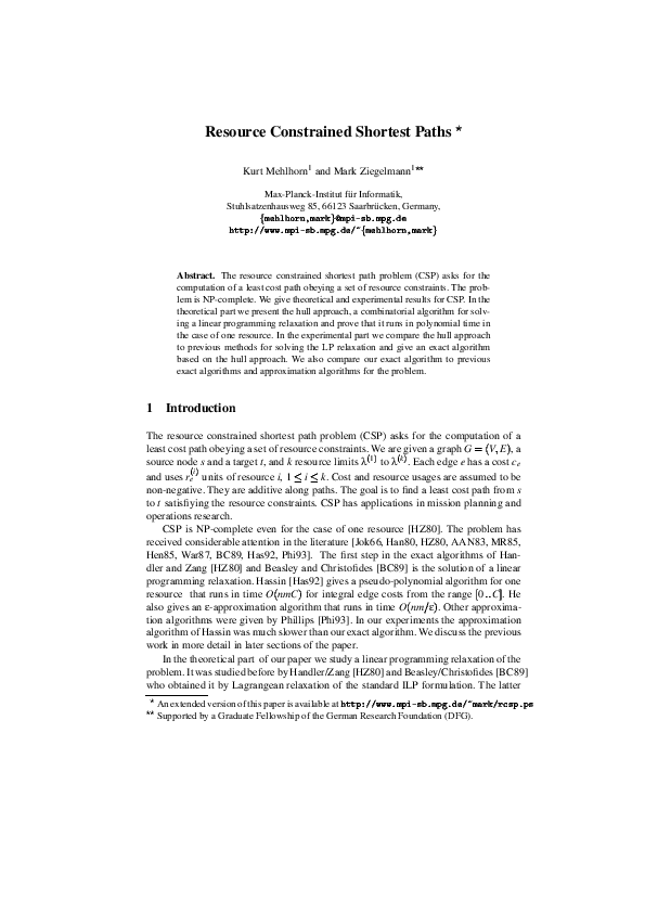 (PDF) Resource Constrained Shortest Paths