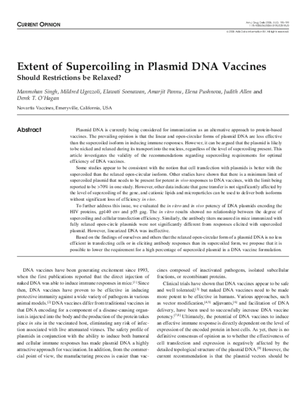 (PDF) Extent of Supercoiling in Plasmid DNA Vaccines
