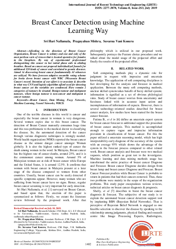 (PDF) Breast Cancer Detection using Machine Learning Way