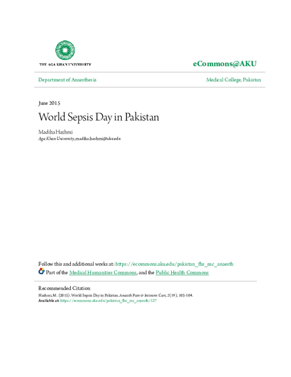 Pdf Editorial View World Sepsis Day In Pakistan