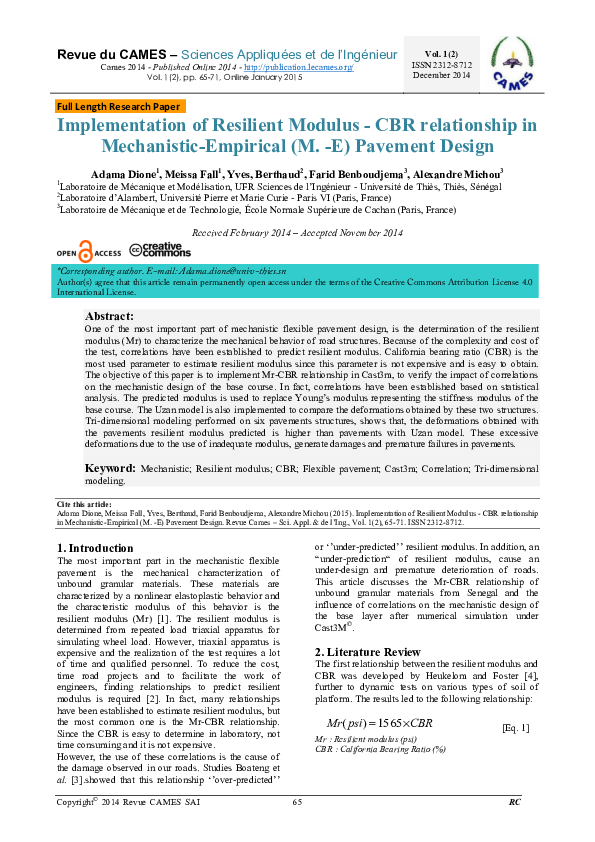 (PDF) Implementation of Resilient Modulus – CBR relationship in ...