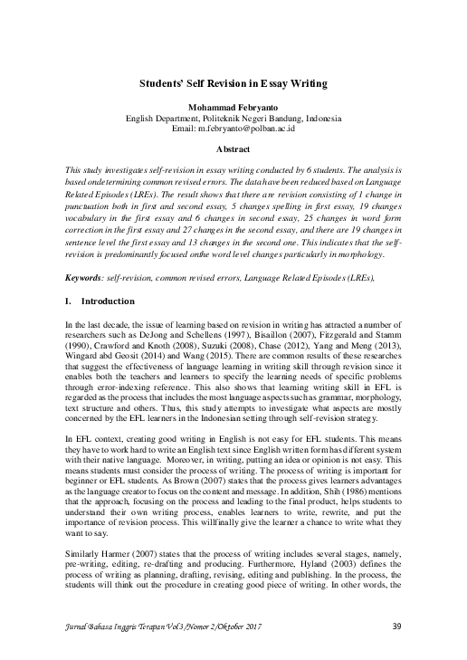 (PDF) Students’ Self Revision in Essay Writing
