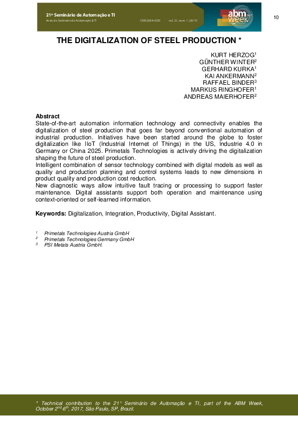 (PDF) The Digitalization of Steel Production