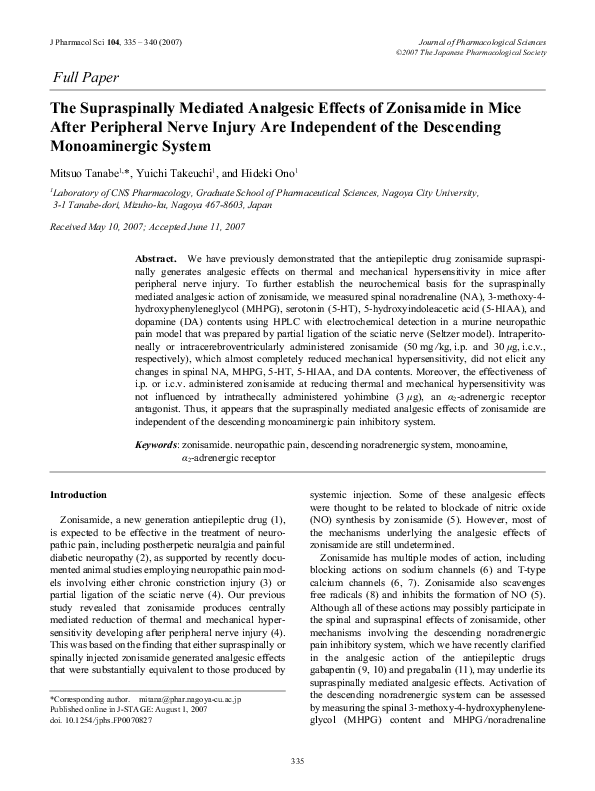 (PDF) The Supraspinally Mediated Analgesic Effects of Zonisamide in Mice After Peripheral Nerve ...