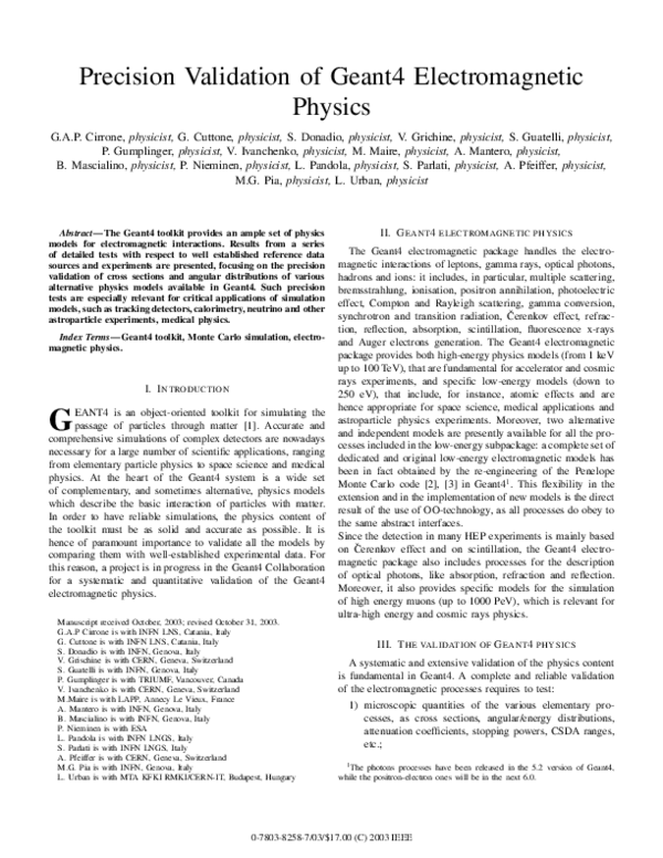 (PDF) Precision validation of Geant4 electromagnetic physics