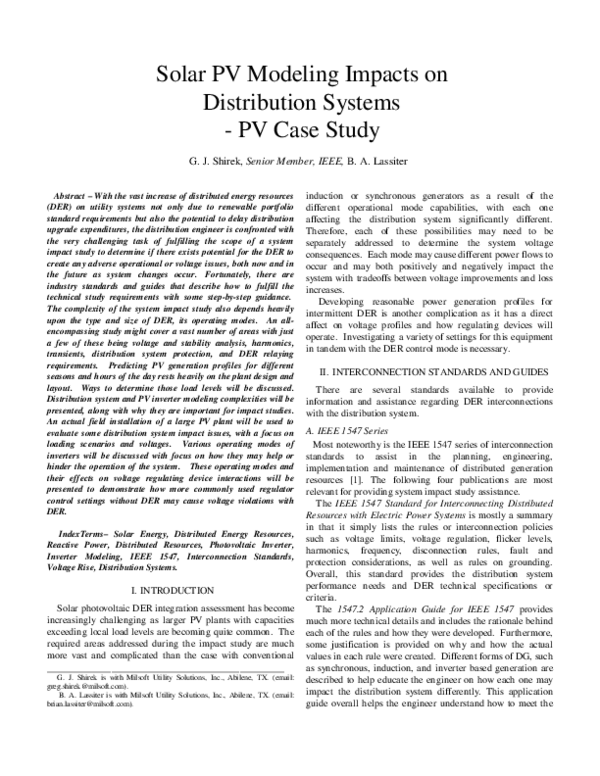 (PDF) Solar plant modeling impacts on distribution systems PV case study