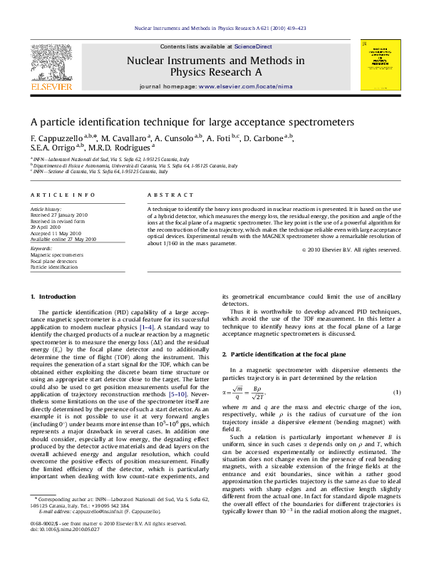 (PDF) A particle identification technique for large acceptance ...
