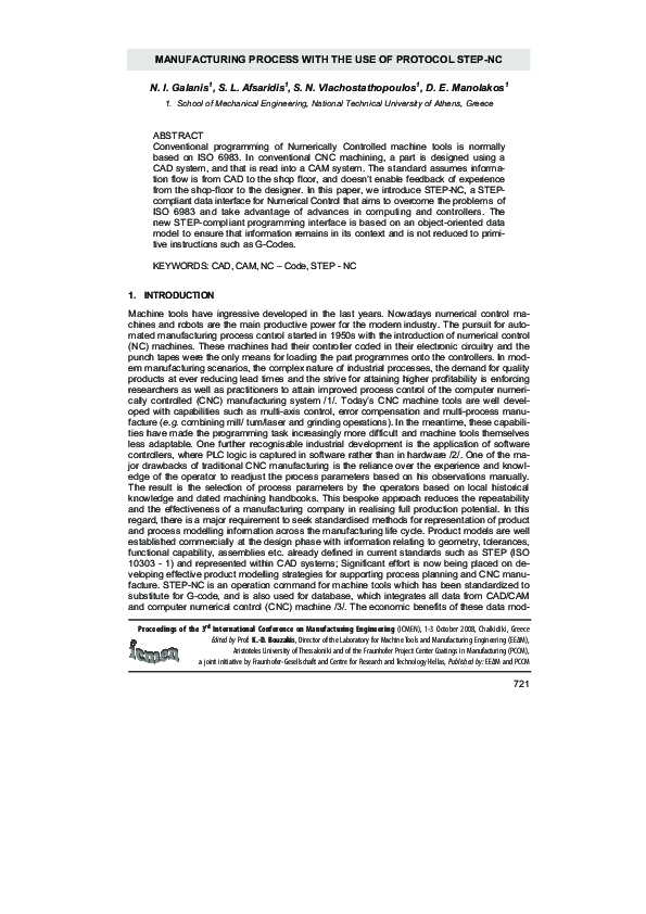 (PDF) Manufacturing Process with the Use of Protocol Step-NC