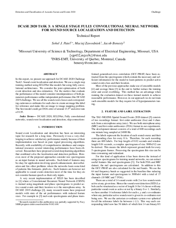 (PDF) DCASE 2020 TASK 3: A SINGLE STAGE FULLY CONVOLUTIONAL NEURAL NETWORK FOR SOUND SOURCE ...