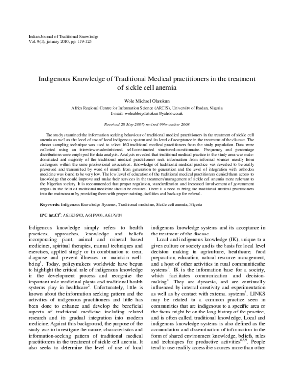 (PDF) Indigenous Knowledge of Traditional Medical practitioners in the ...