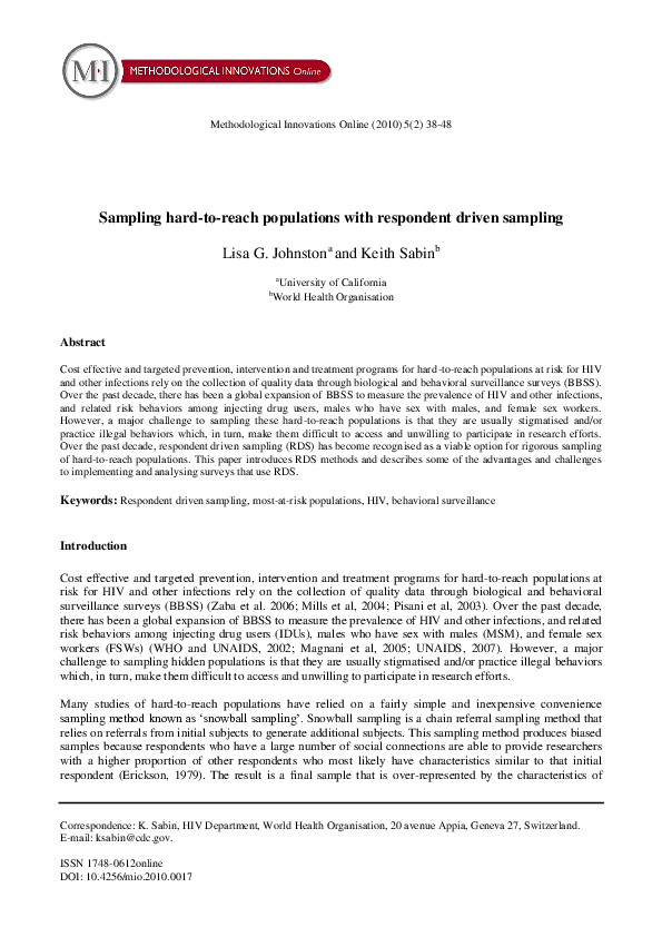 (PDF) Sampling Hard-to-Reach Populations with Respondent Driven Sampling