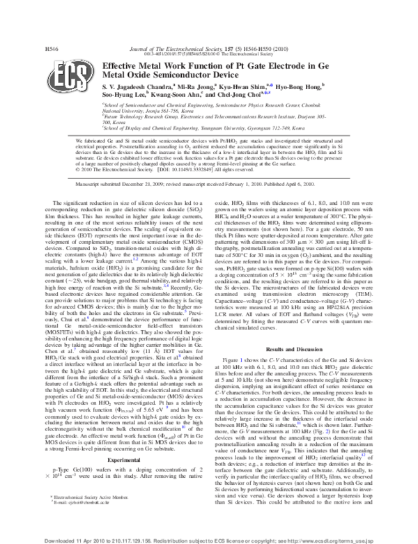 (PDF) Effective Metal Work Function of Pt Gate Electrode in Ge Metal ...
