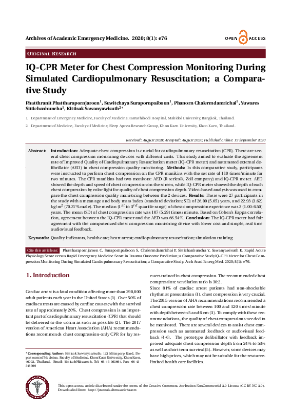 (PDF) IQ-CPR Meter for Chest Compression Monitoring During Simulated ...
