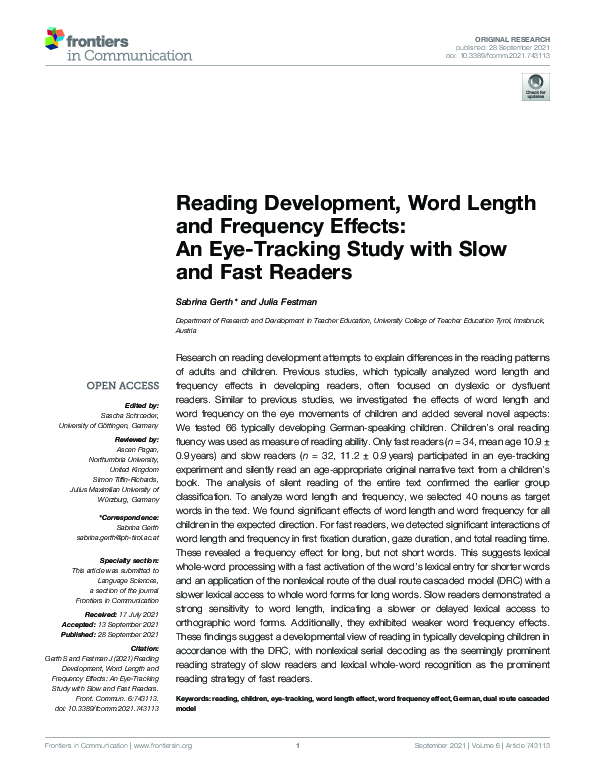 (PDF) Reading Development, Word Length and Frequency Effects: An Eye ...