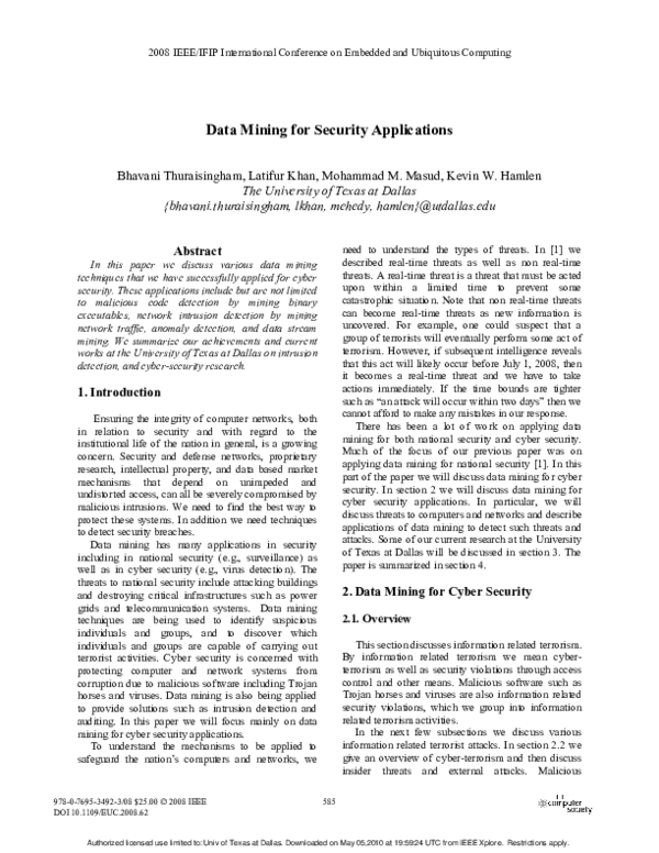 (PDF) Data Mining for Security Applications