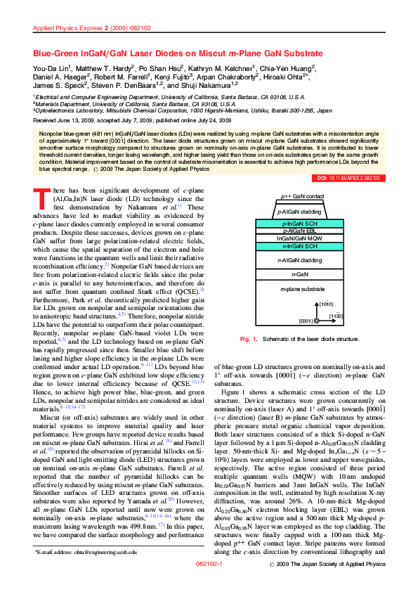 (PDF) Blue-Green InGaN/GaN Laser Diodes on Miscut m-Plane GaN Substrate