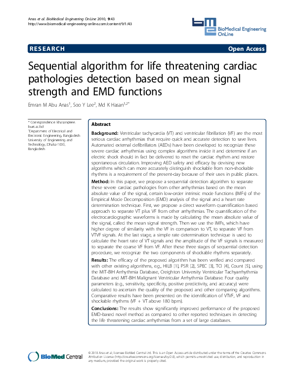 Pdf Sequential Algorithm For Life Threatening Cardiac Pathologies