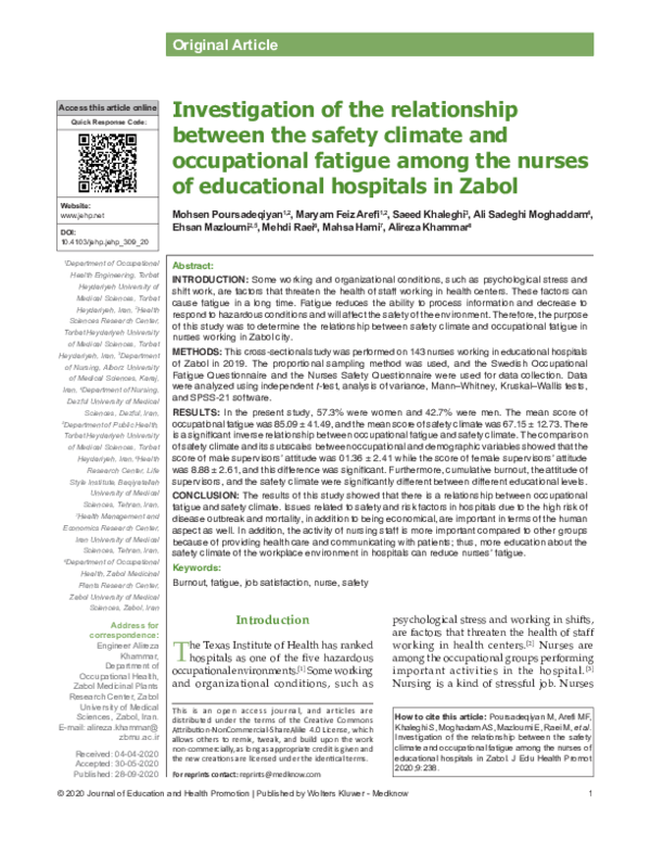 (PDF) Investigation of the relationship between the safety climate and ...