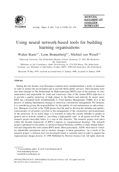 (PDF) Using neural network-based tools for building learning organisations