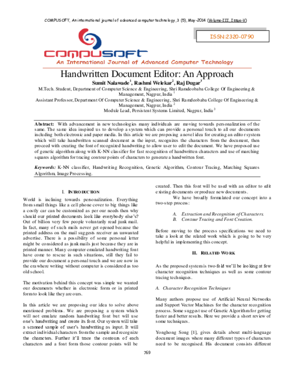 (PDF) Handwritten Document Editor: An Approach