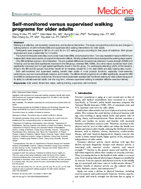 (PDF) Self-monitored versus supervised walking programs for older adults