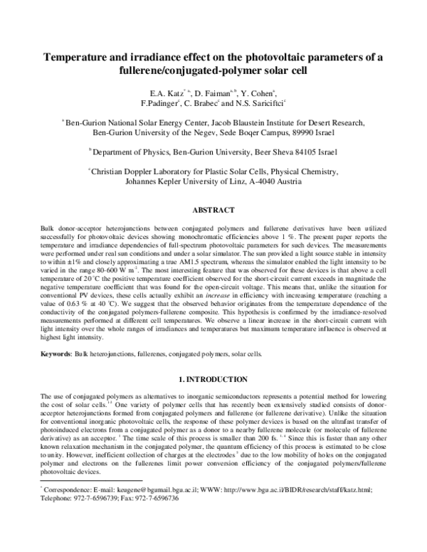 (PDF) Effect of Temperature and Illumination on the Electrical Characteristics of Polymer ...