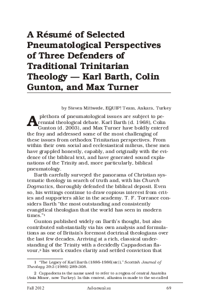 (PDF) A Resume of Selected Pneumatological Perspectives of Three ...