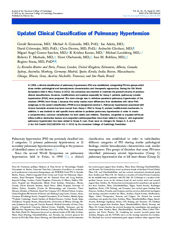 (PDF) Updated Clinical Classification of Pulmonary Hypertension