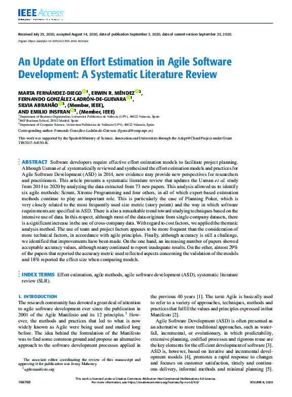Pdf An Update On Effort Estimation In Agile Software Development A