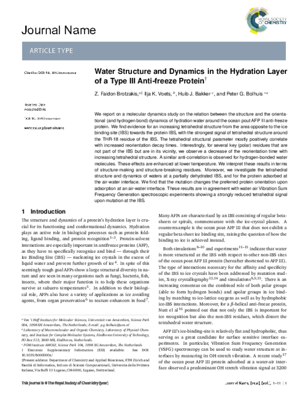 (PDF) Water structure and dynamics in the hydration layer of a type III ...