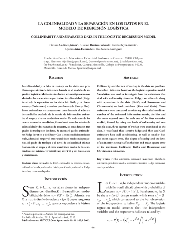 (PDF) Collinearity and Separated Data in the Logistic Regression Model