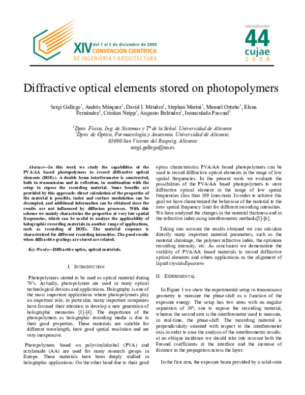 (PDF) Diffractive optical elements stored on photopolymers