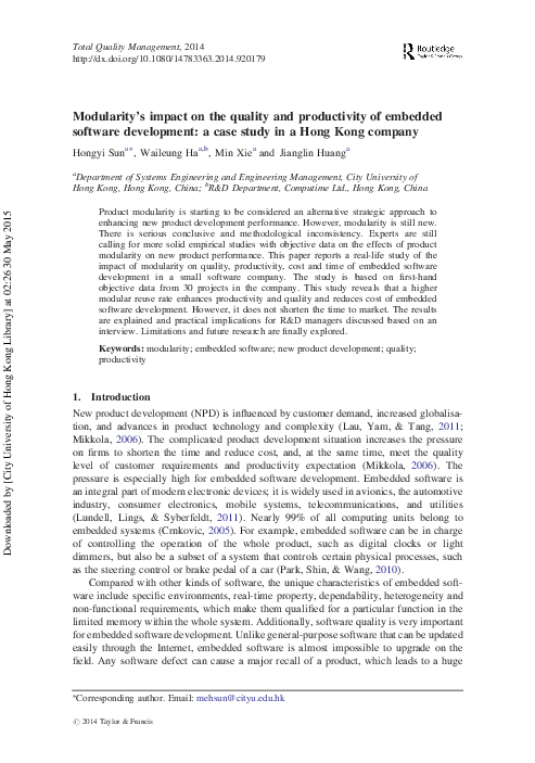 (PDF) Modularity's impact on the quality and productivity of embedded ...