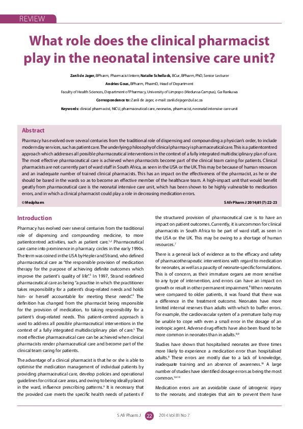 (PDF) What role does the clinical pharmacist play in the neonatal ...