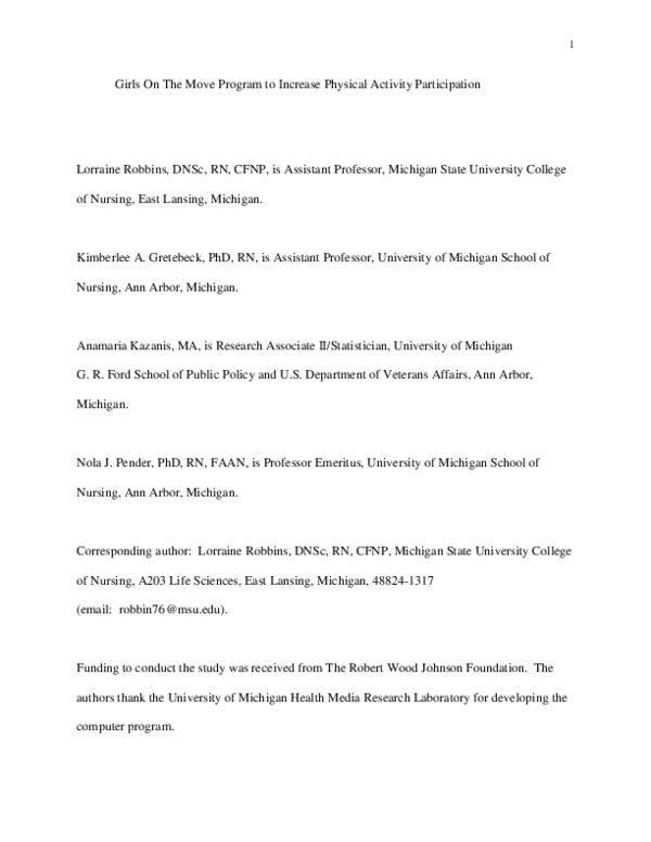 (PDF) Girls on the Move Program to Increase Physical Activity Participation