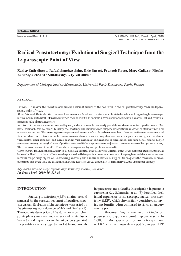 (PDF) Radical prostatectomy: evolution of surgical technique from the ...