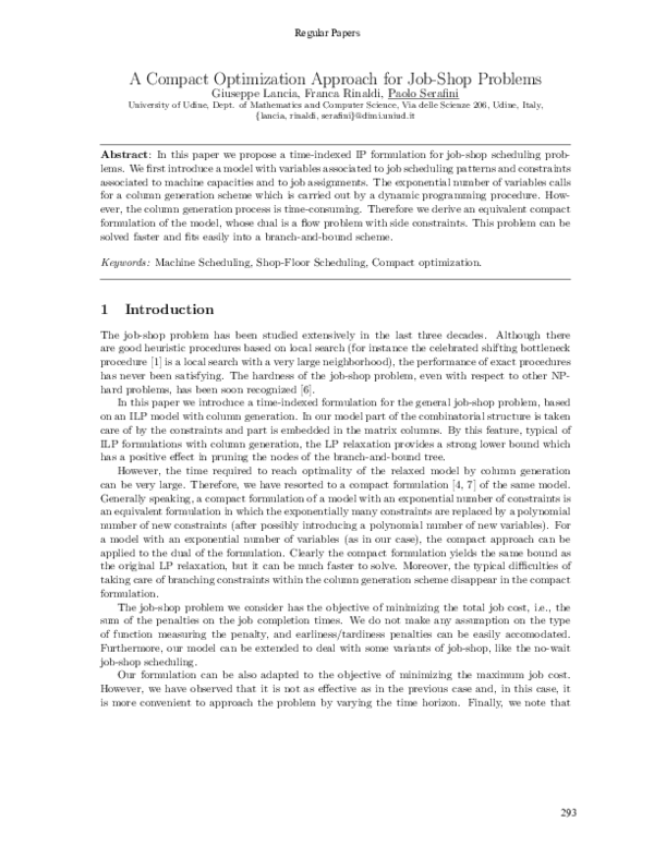 (PDF) A compact optimization approach for job-shop problems