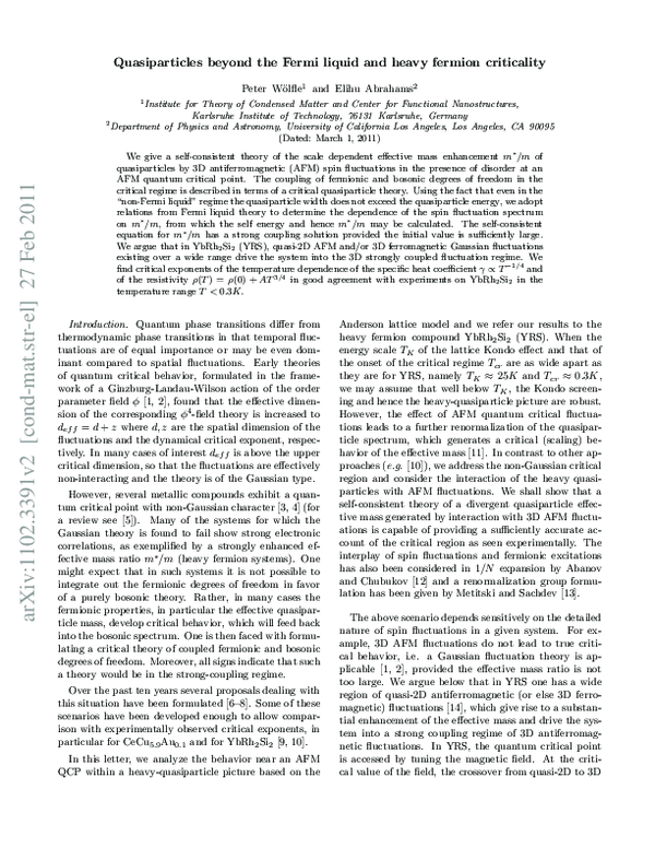(PDF) Quasiparticles beyond the Fermi liquid and heavy fermion criticality