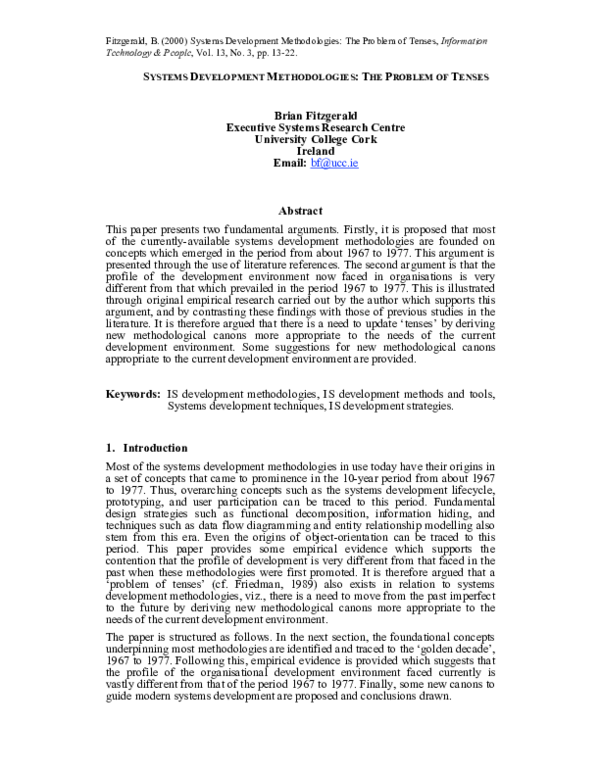 (PDF) Systems development methodologies: time to advance the clock