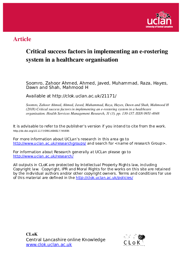 (PDF) Critical success factors in implementing an e-rostering system in ...
