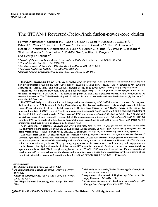 (PDF) The TITAN-II reversed-field-pinch fusion-power-core design