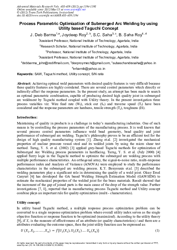 Pdf Process Parametric Optimization Of Submerged Arc Welding By Using