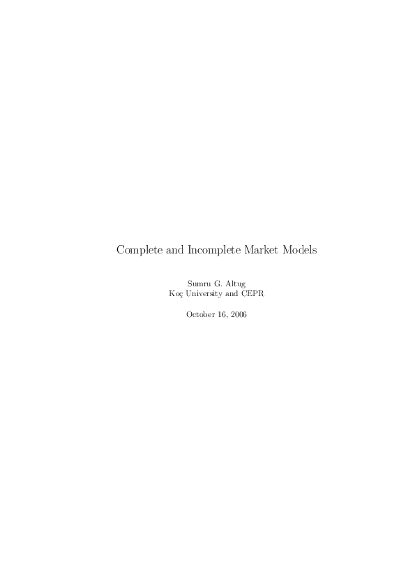 (PDF) Complete and incomplete market models