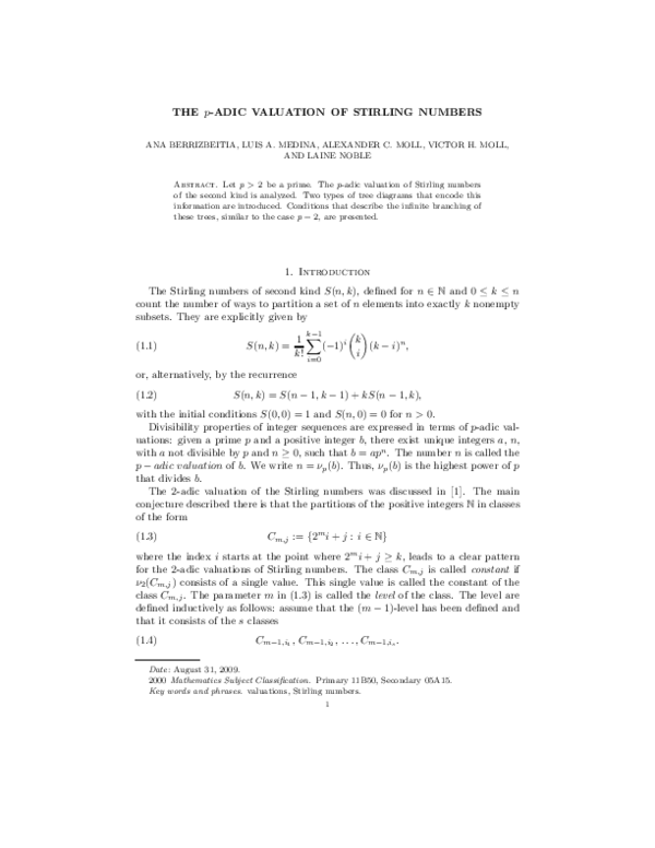 (PDF) THE p-ADIC VALUATION OF STIRLING NUMBERS