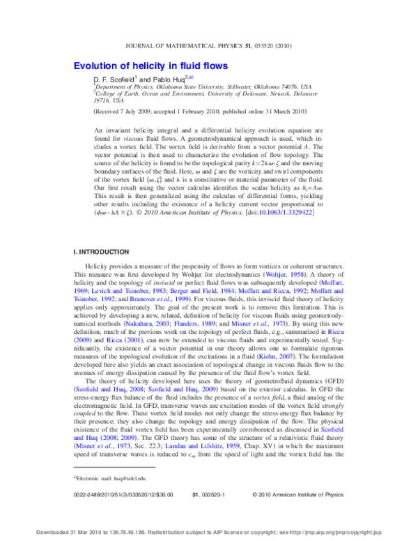 (PDF) Evolution of helicity in fluid flows