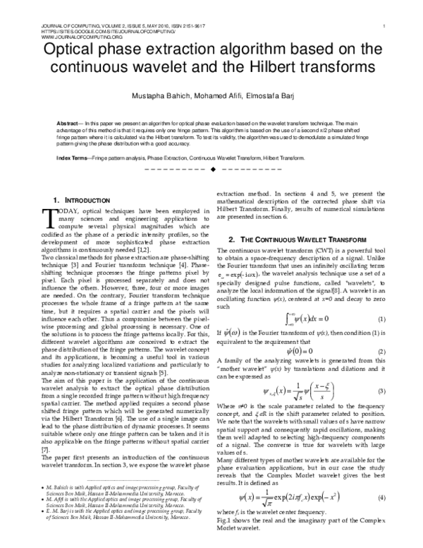 Pdf Optical Phase Extraction Algorithm Based On The Continuous