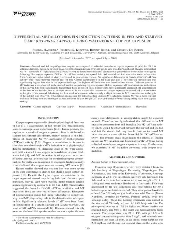 (PDF) Differential metallothionein induction patterns in three ...