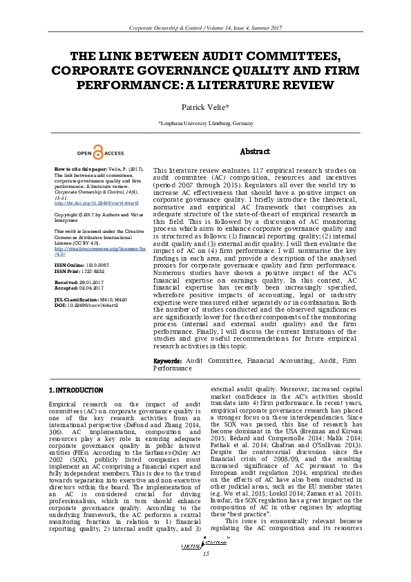 (PDF) The link between audit committees, corporate governance quality ...